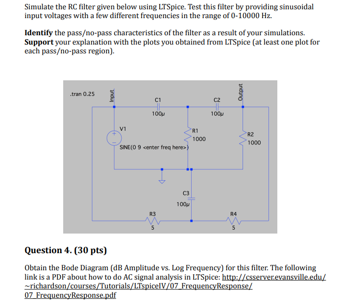 Simulate the RC filter given below using LTSpice. | Chegg.com