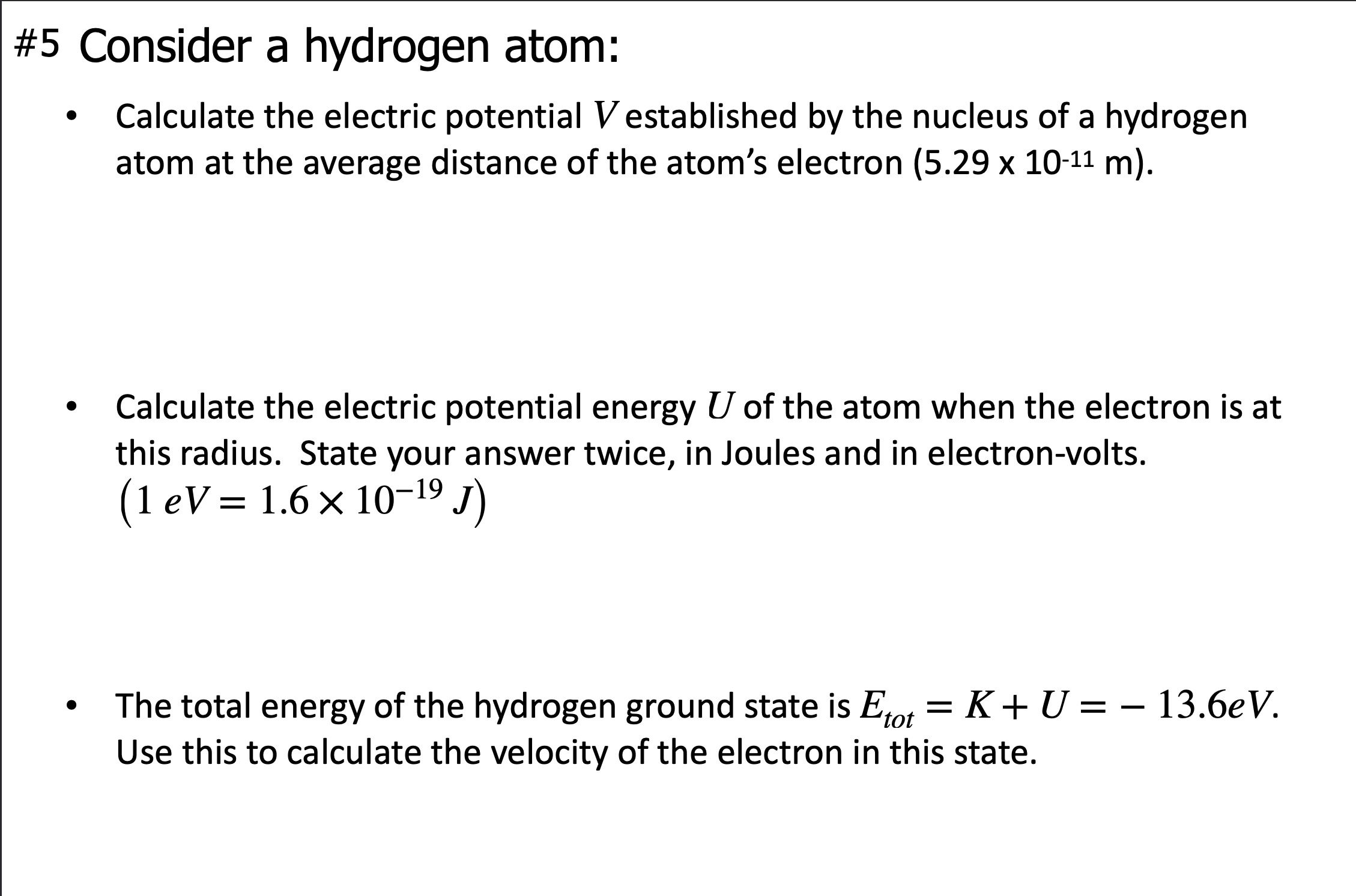 Solved Consider a hydrogen atom: - Calculate the electric | Chegg.com