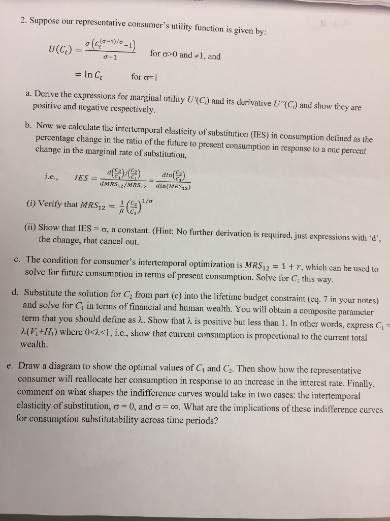 2. Suppose our representative consumer's utility | Chegg.com