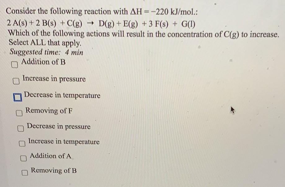 Solved Consider the following reaction with AH = -220 | Chegg.com