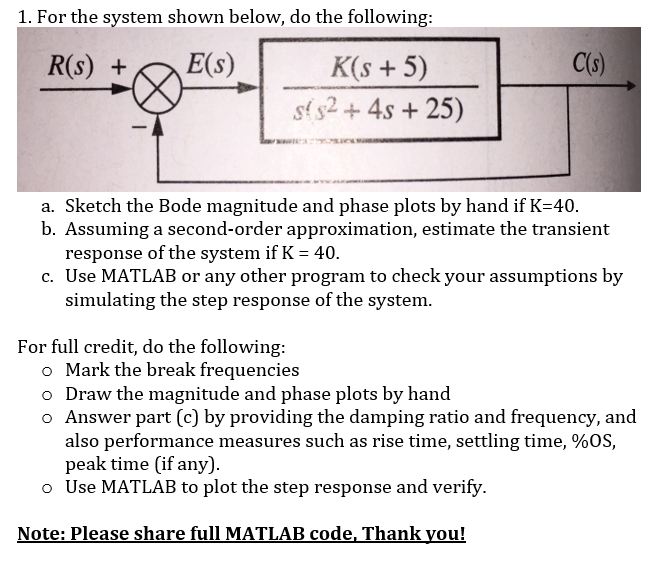 Solved 1. For the system shown below, do the following: R(S) | Chegg.com