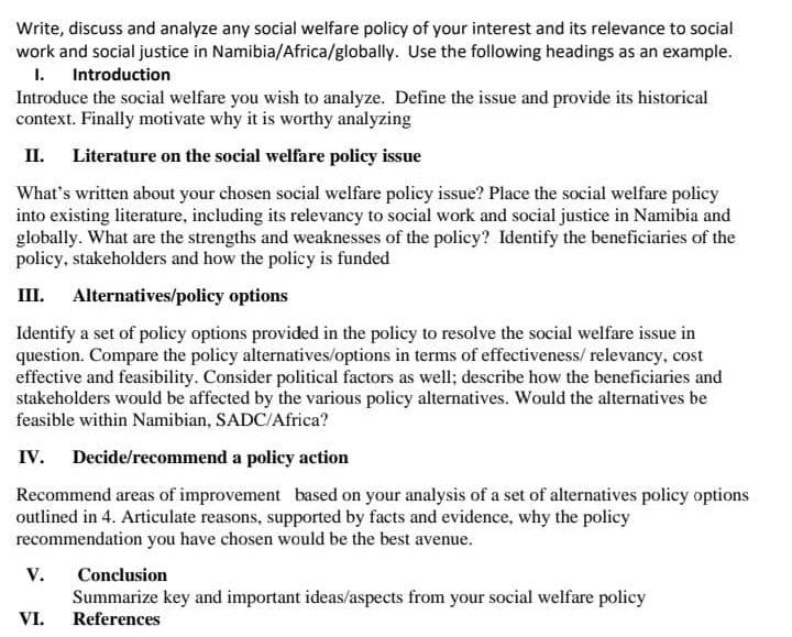 Write, discuss and analyze any social welfare policy | Chegg.com