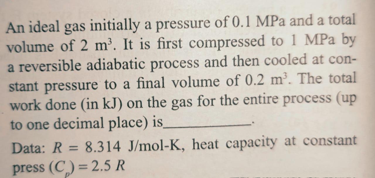 Solved An ideal gas initially a pressure of 0.1 MPa and a | Chegg.com