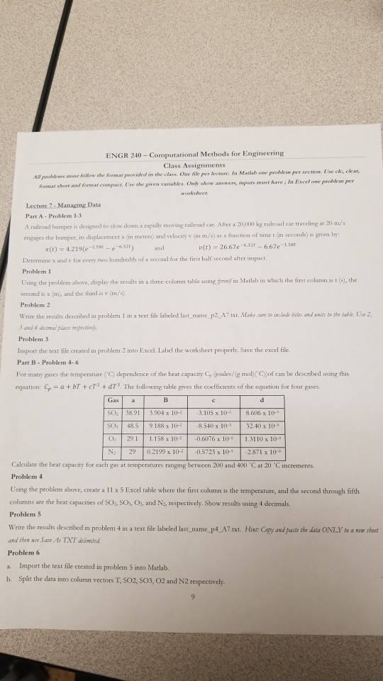 ENGR 240 Computational Methods for Engineering Class | Chegg.com