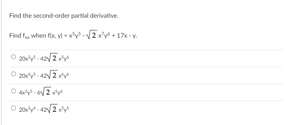 Solved Find the second-order partial derivative.Find f× | Chegg.com