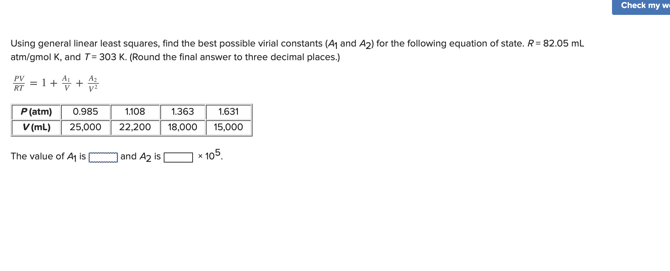 Solved Check my we Using general linear least squares, find | Chegg.com