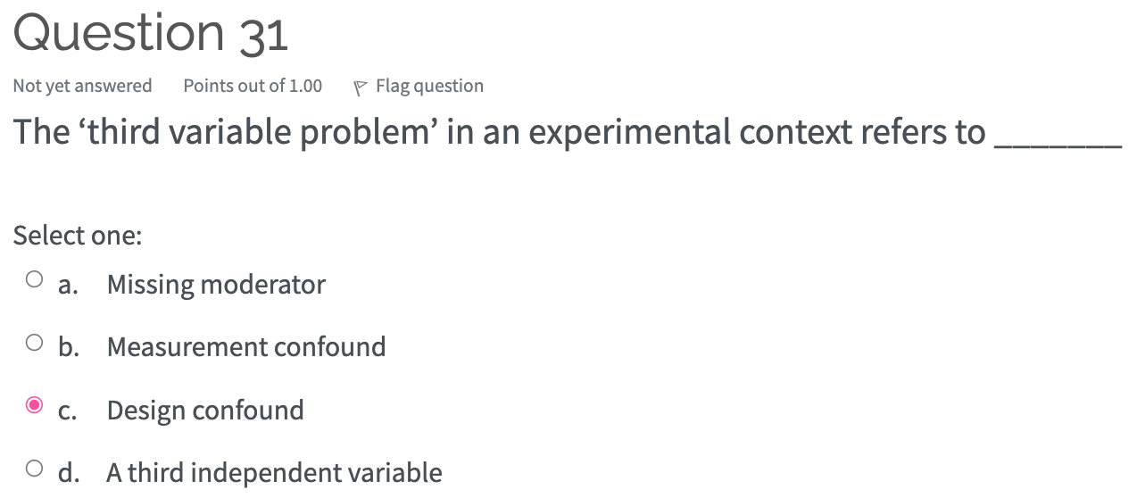 Solved Question 31 Not yet answered The 'third variable | Chegg.com