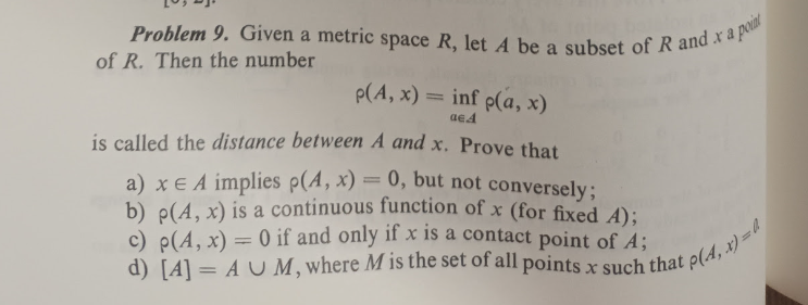 Solved Problem 9. Given a metric space R, let A be a subset | Chegg.com