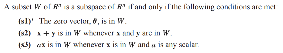 Solved A subset W of Rn is a subspace of Rn if and only if | Chegg.com