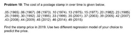 Solved Problem 10: The cost of a postage stamp in over time | Chegg.com