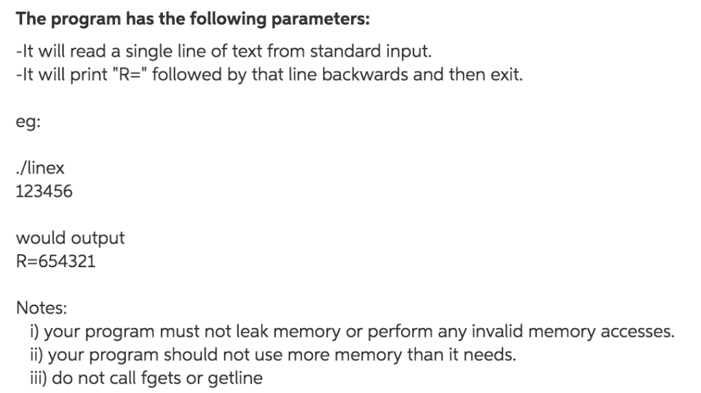Solved The program has the following parameters: -It will | Chegg.com