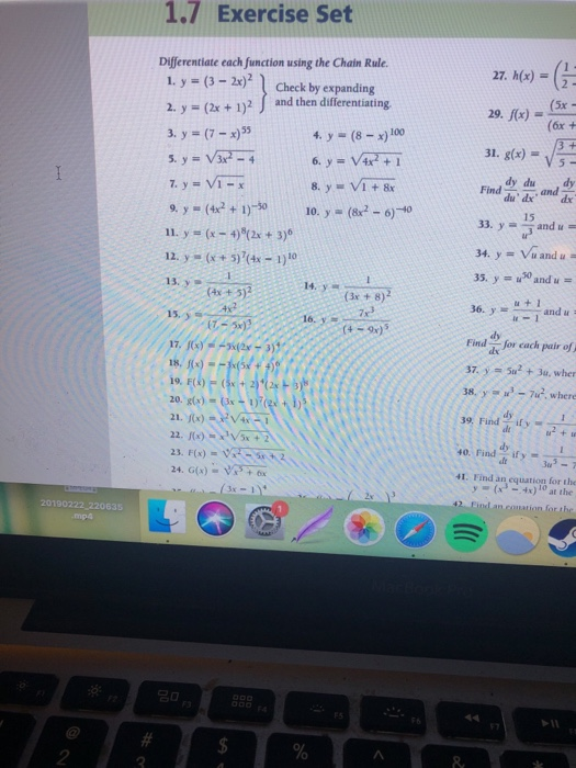 Solved 1.7 Exercise Set -G= Differentiate each function | Chegg.com