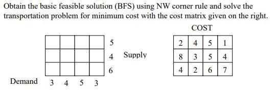 Solved Obtain the basic feasible solution (BFS) using NW | Chegg.com