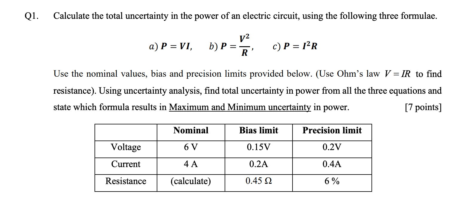 Solved Q1. Calculate the total uncertainty in the power of | Chegg.com