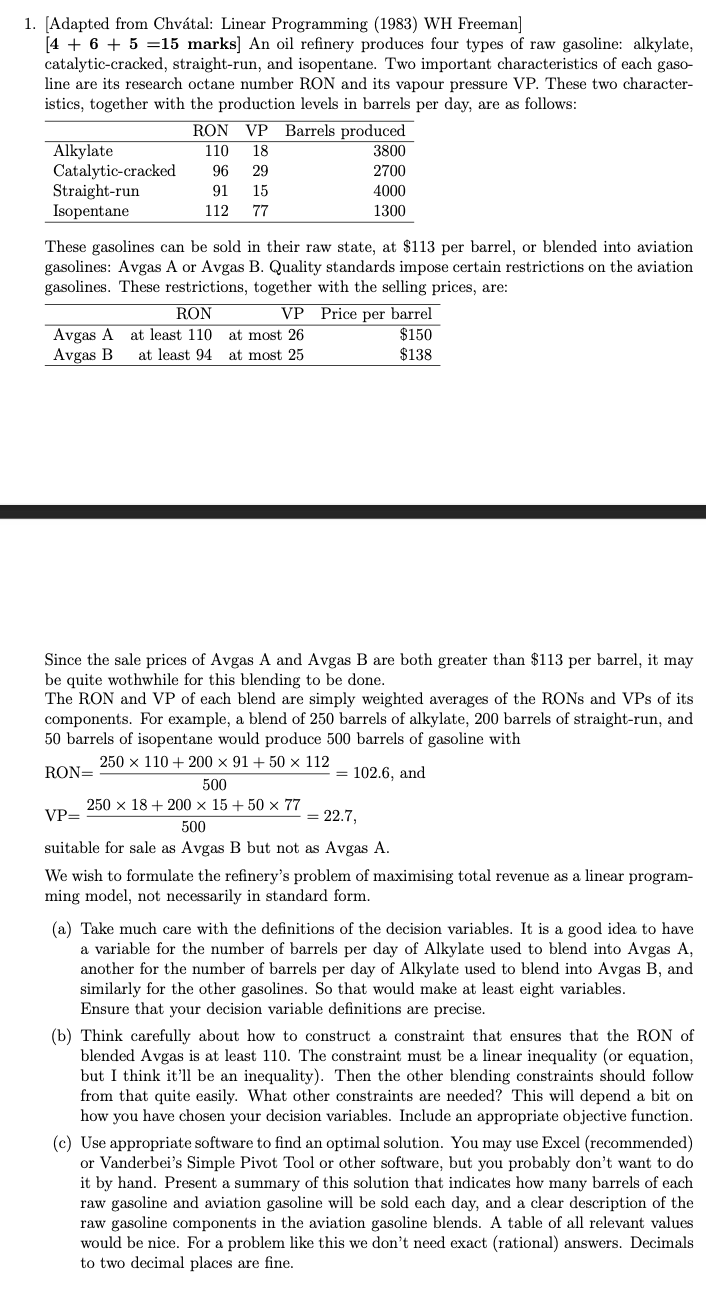 Solved 1. (Adapted from Chvátal: Linear Programming (1983) | Chegg.com
