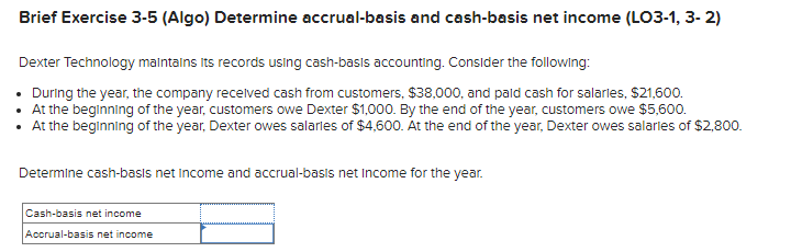 Solved Brief Exercise 3-5 (Algo) Determine accrual-basis and | Chegg.com