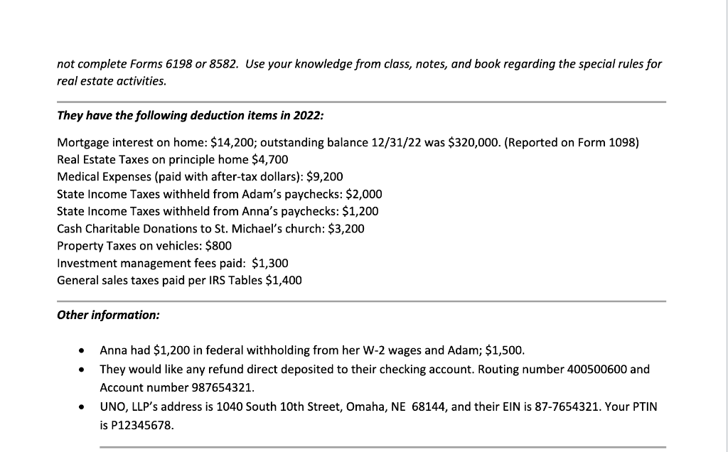 Solved Required: Prepare Form 1040, Sch. 1, Sch. A, Sch. E | Chegg.com