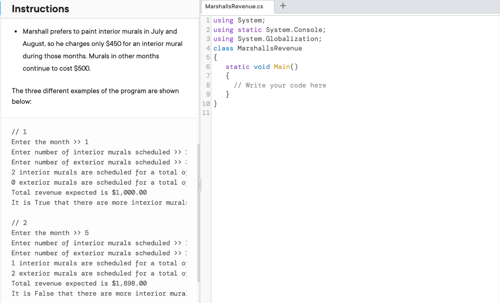 Solved Instructions MarshallsRevenue.cs + In Chapter 2. you | Chegg.com