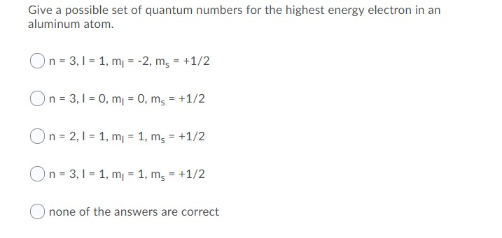 Solved Give a possible set of quantum numbers for the | Chegg.com