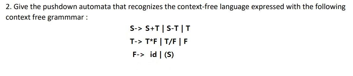 Solved 2. Give the pushdown automata that recognizes the | Chegg.com