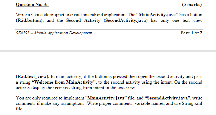 Solved Question No. 3: (5 marks) Write a java code snippet | Chegg.com