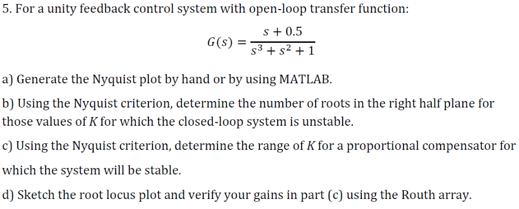 Solved 5. For a unity feedback control system with open-loop | Chegg.com