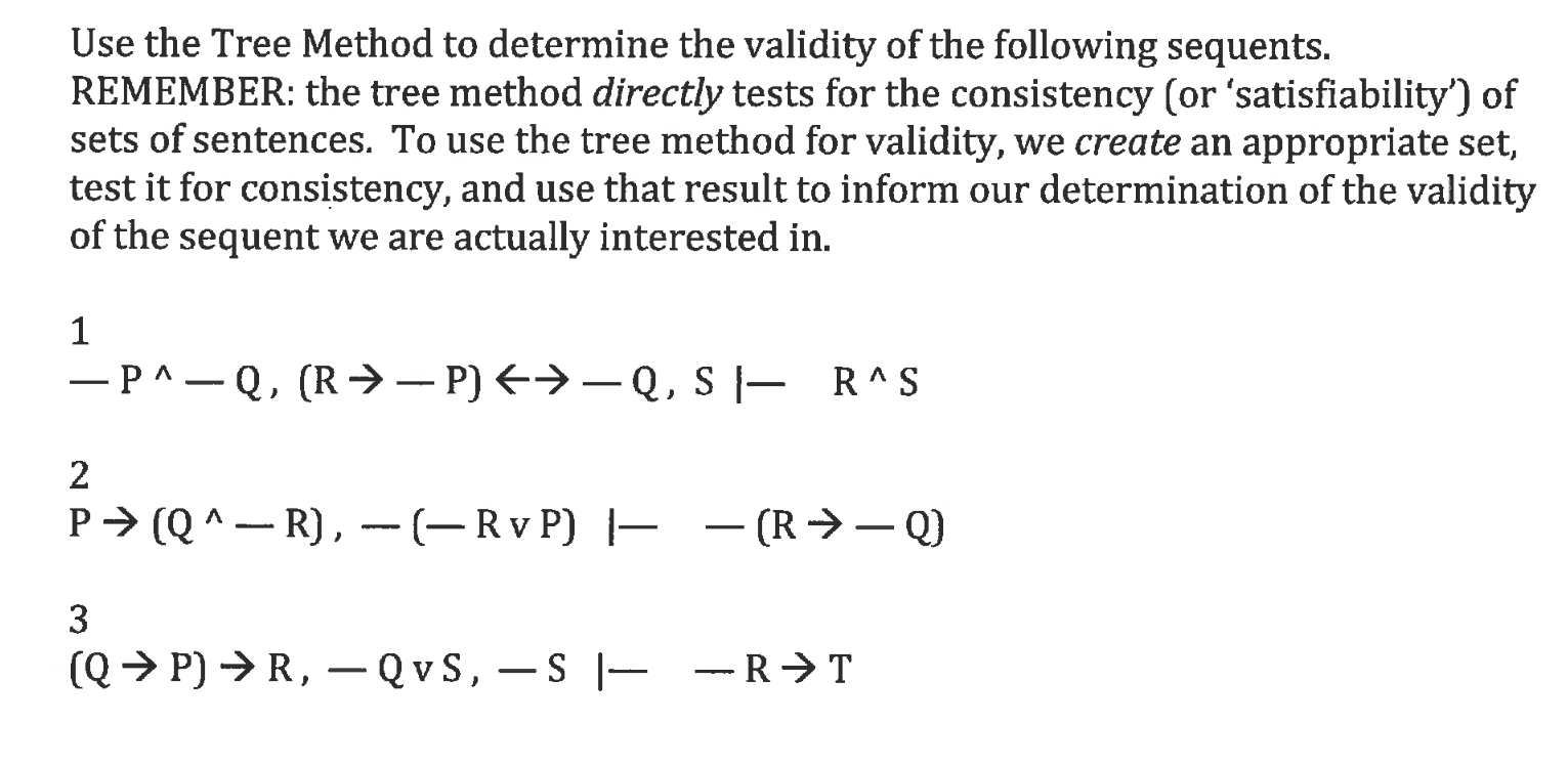 Solved Use the Tree Method to determine the validity of the | Chegg.com