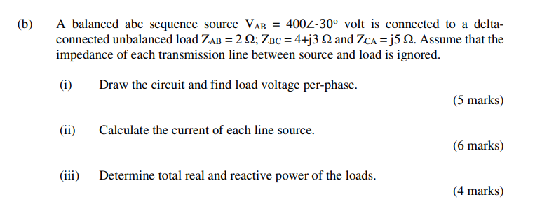 Solved A balanced abc sequence source VAB=400∠−30∘ volt is | Chegg.com