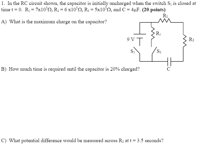 Solved 1. In the RC circuit shown, the capacitor is | Chegg.com