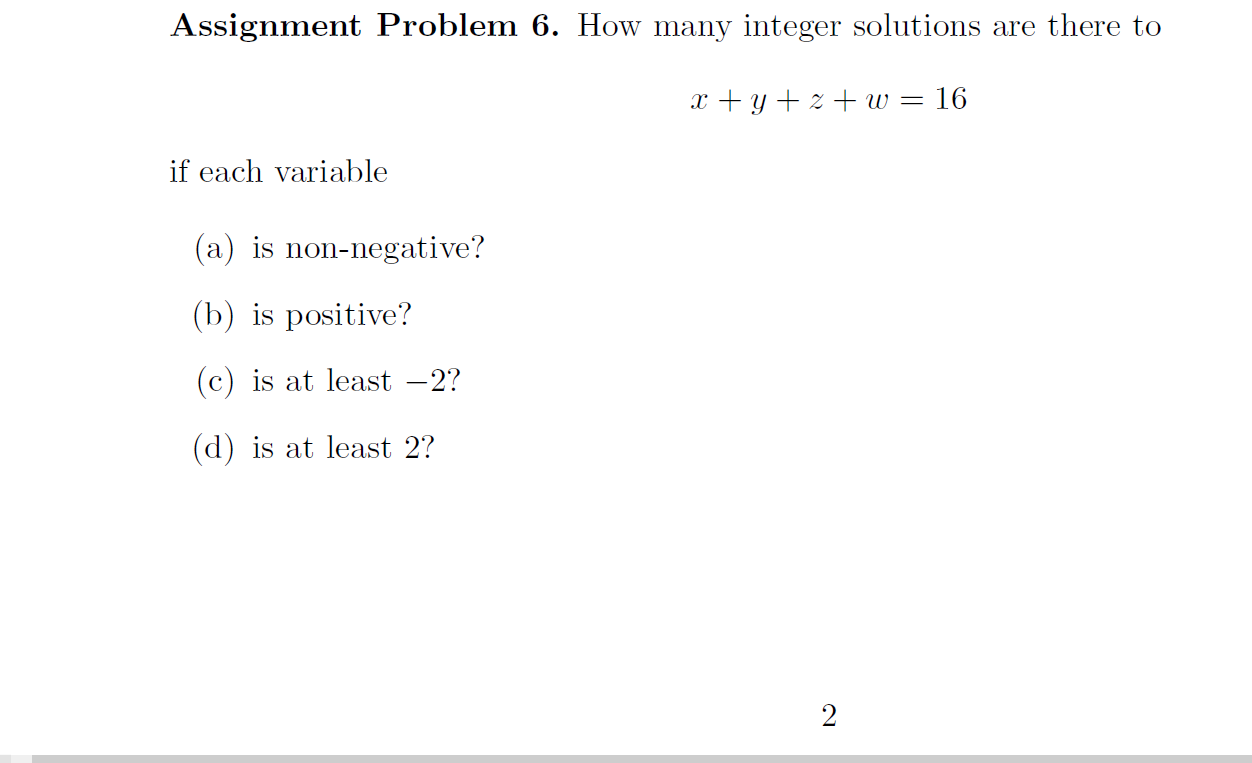 Solved Assignment Problem 6 How Many Integer Solutions Are 2309