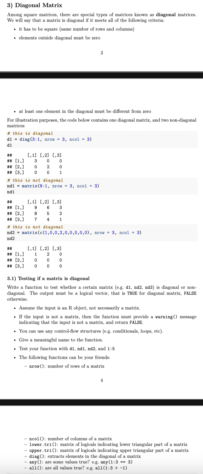 Solved 3) Diagonal Matrix Among square matrices, there are | Chegg.com