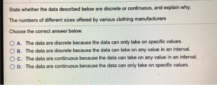 Solved State whether the data described below are discrete | Chegg.com