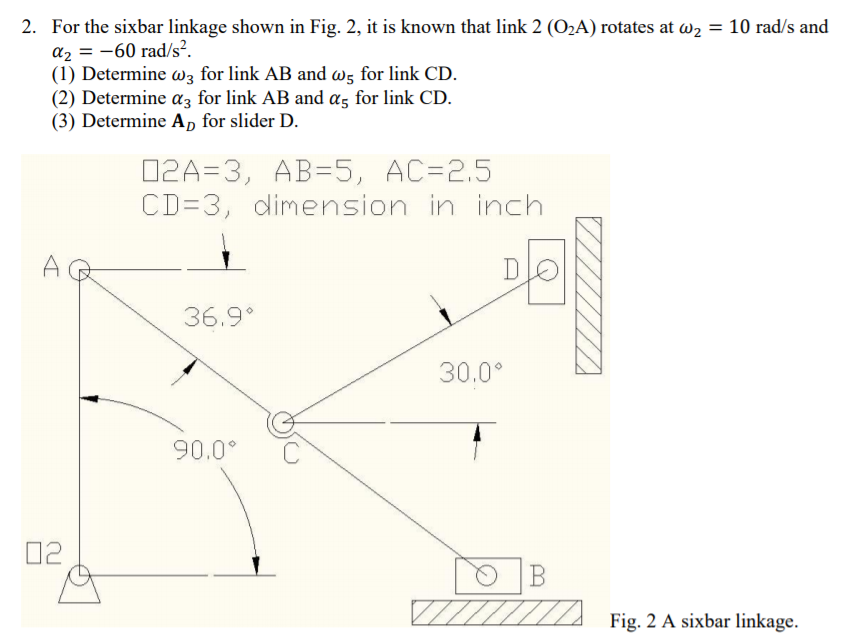 Solved 2. For the sixbar linkage shown in Fig. 2, it is | Chegg.com