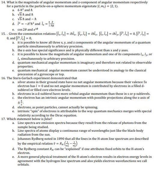 Solved 14 What Is The Magnitude Of Angular Momentum And