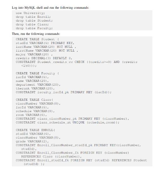 Solved Log into MySQL shell and run the following commands: | Chegg.com