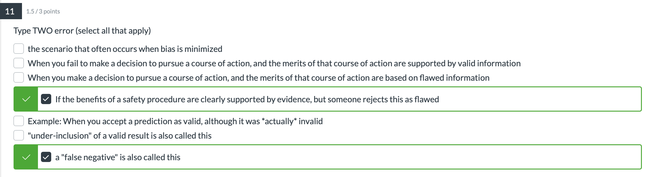 Solved 11 1.5/3 points Type TWO error (select all that | Chegg.com