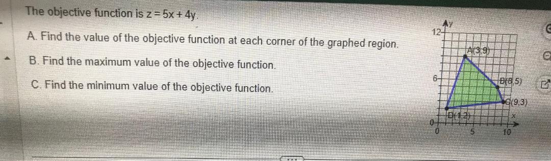 Solved A. The value of the objective function at point A | Chegg.com