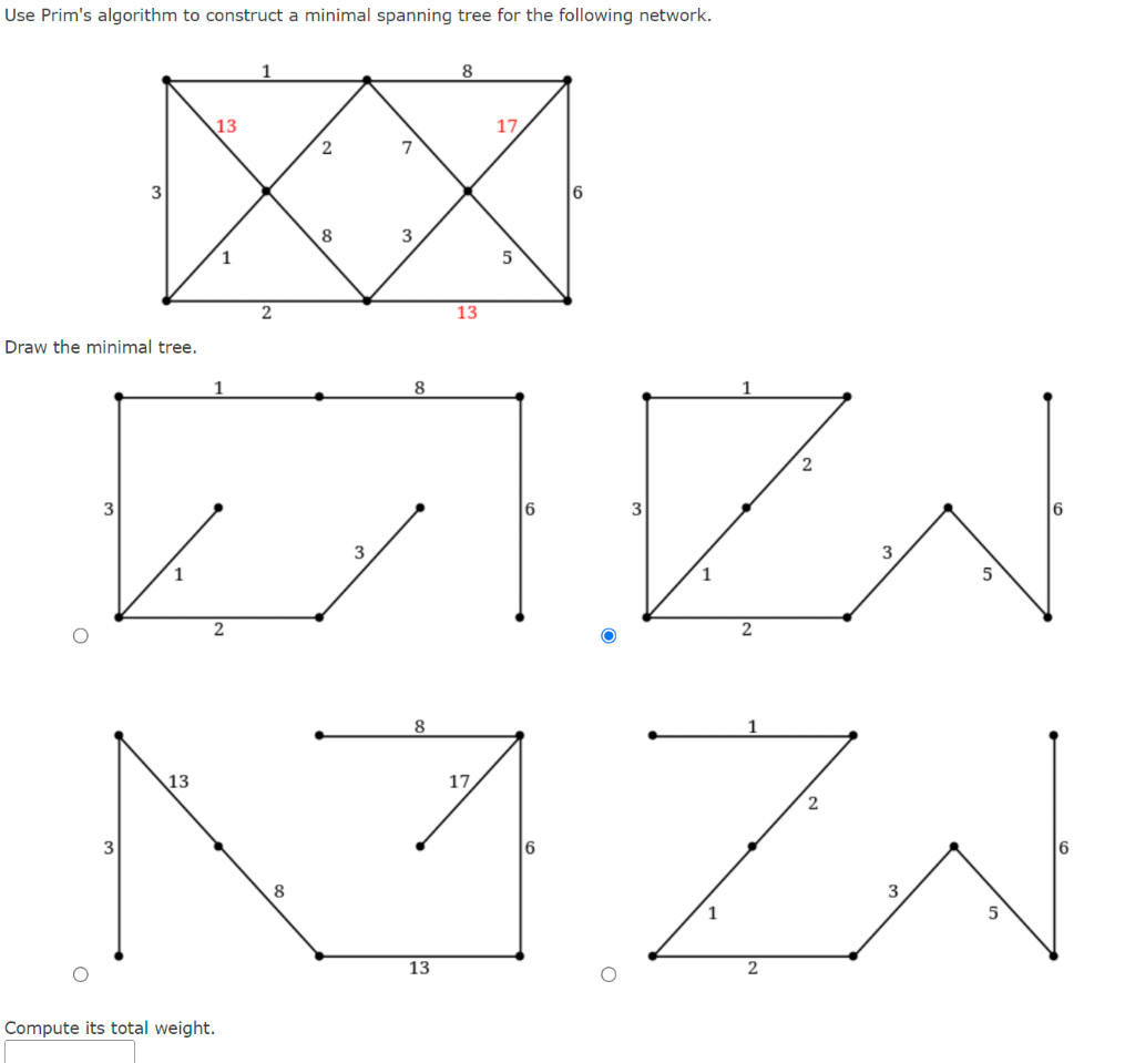 Use Prim's algorithm to construct a minimal spanning | Chegg.com Use Prim's algorithm to construct a minimal spanning | Chegg.com