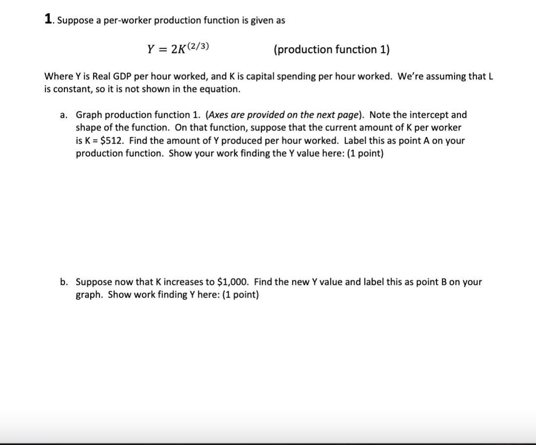 Solved 1 Suppose A Per Worker Production Function Is Given