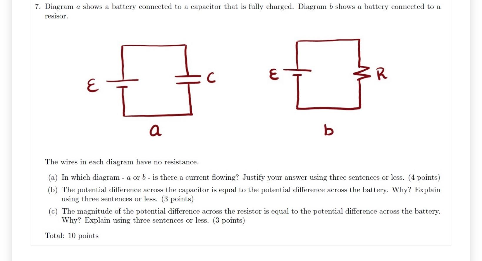 Solved 7. Diagram a shows a battery connected to a capacitor | Chegg.com
