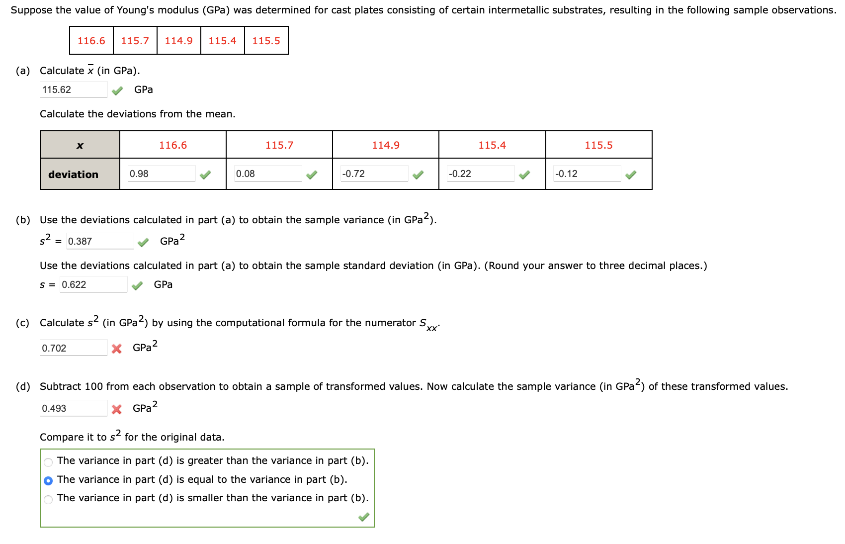 Solved Suppose the value of Young's modulus (GPa) ﻿was | Chegg.com