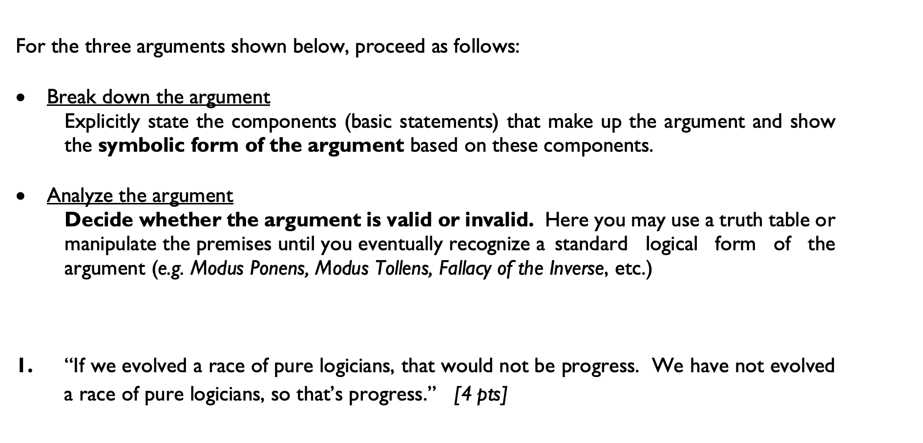 Solved For the three arguments shown below, proceed as | Chegg.com