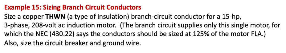 Solved Example 15: Sizing Branch Circuit Conductors Size a | Chegg.com