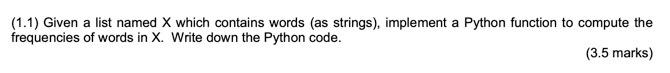Solved (1.1) Given a list named X which contains words (as | Chegg.com