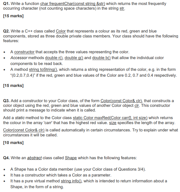 Solved Q1. Write a function char frequentChar(const string | Chegg.com