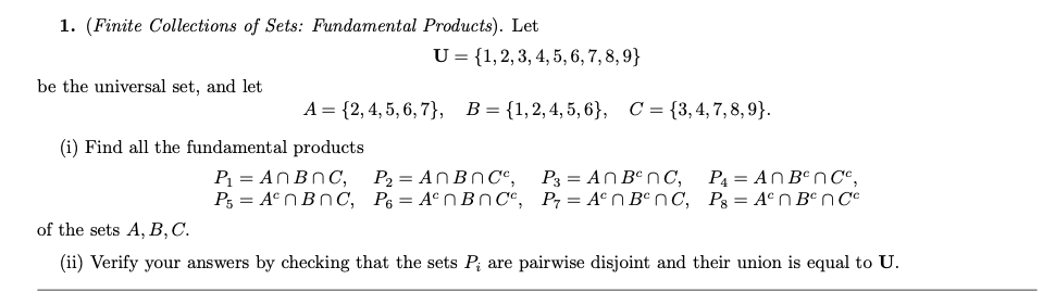 Solved 1. (Finite Collections of Sets: Fundamental | Chegg.com