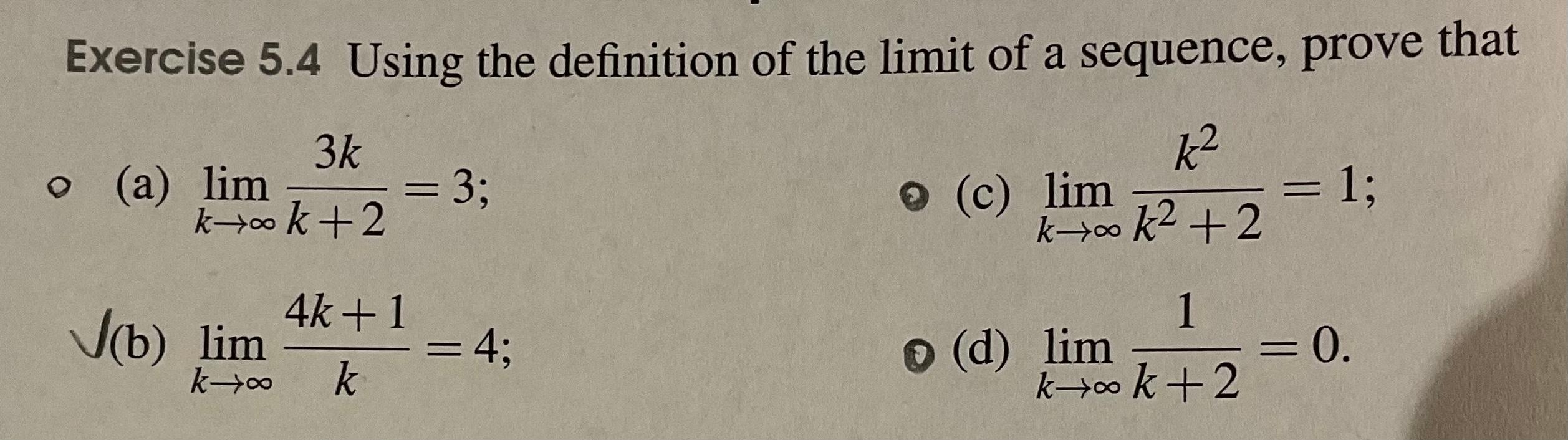 Solved Exercise 5.4 Using the definition of the limit of a | Chegg.com