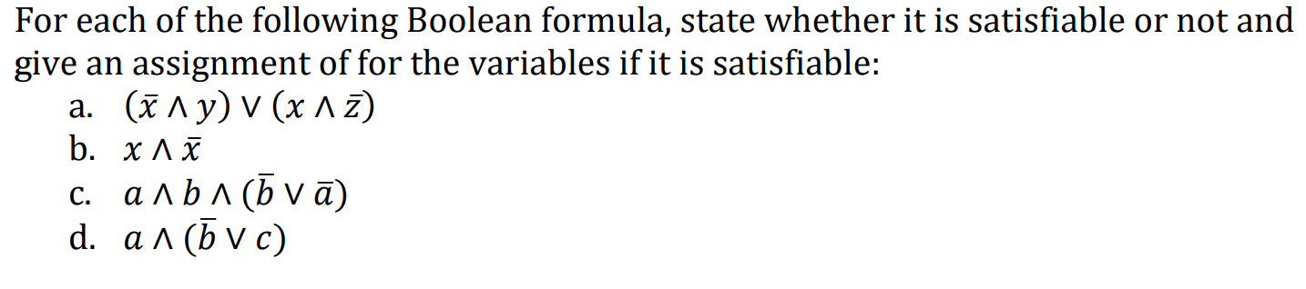 Solved For each of the following Boolean formula, state | Chegg.com