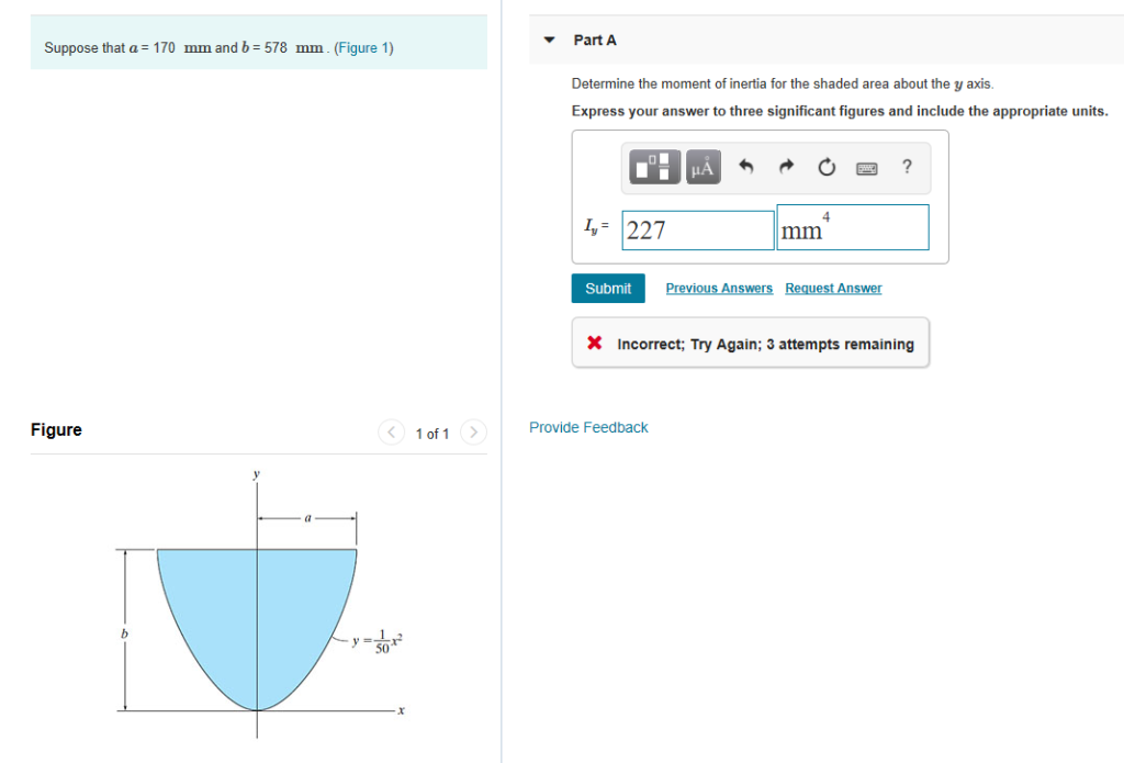 Solved Part A Suppose that a 170 m and b- 578 mm (Figure 1) | Chegg.com