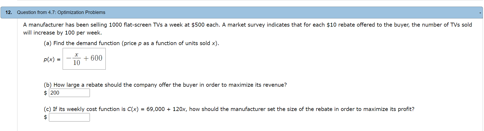 Solved 12. Question from 4.7: Optimization Problems A | Chegg.com